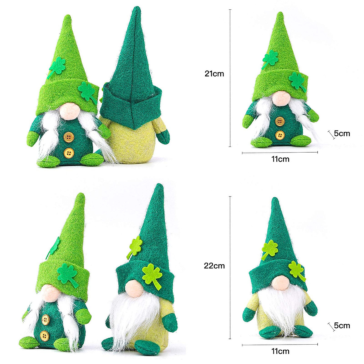 LUCKYBUNNY 2PCS Cute St Patrick's Day Gnome Doll, Handmade Tomte Swedish Nisse Toy Scandinavian Dwarf Elf Plush Dolls for Irish Holiday Party Home Decoration