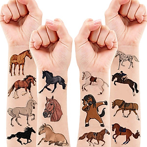 Horse Temporary Tattoos for Kids Birthday Party Supplies Favors 96PCS Tattoos Stickers Super Cute Gifts Party Decorations Girls Boys Classroom School Prizes Themed