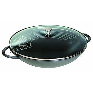 STAUB Wok Round, Graphite Grey, 37 cm (Includes Lid and Steaming Rack)