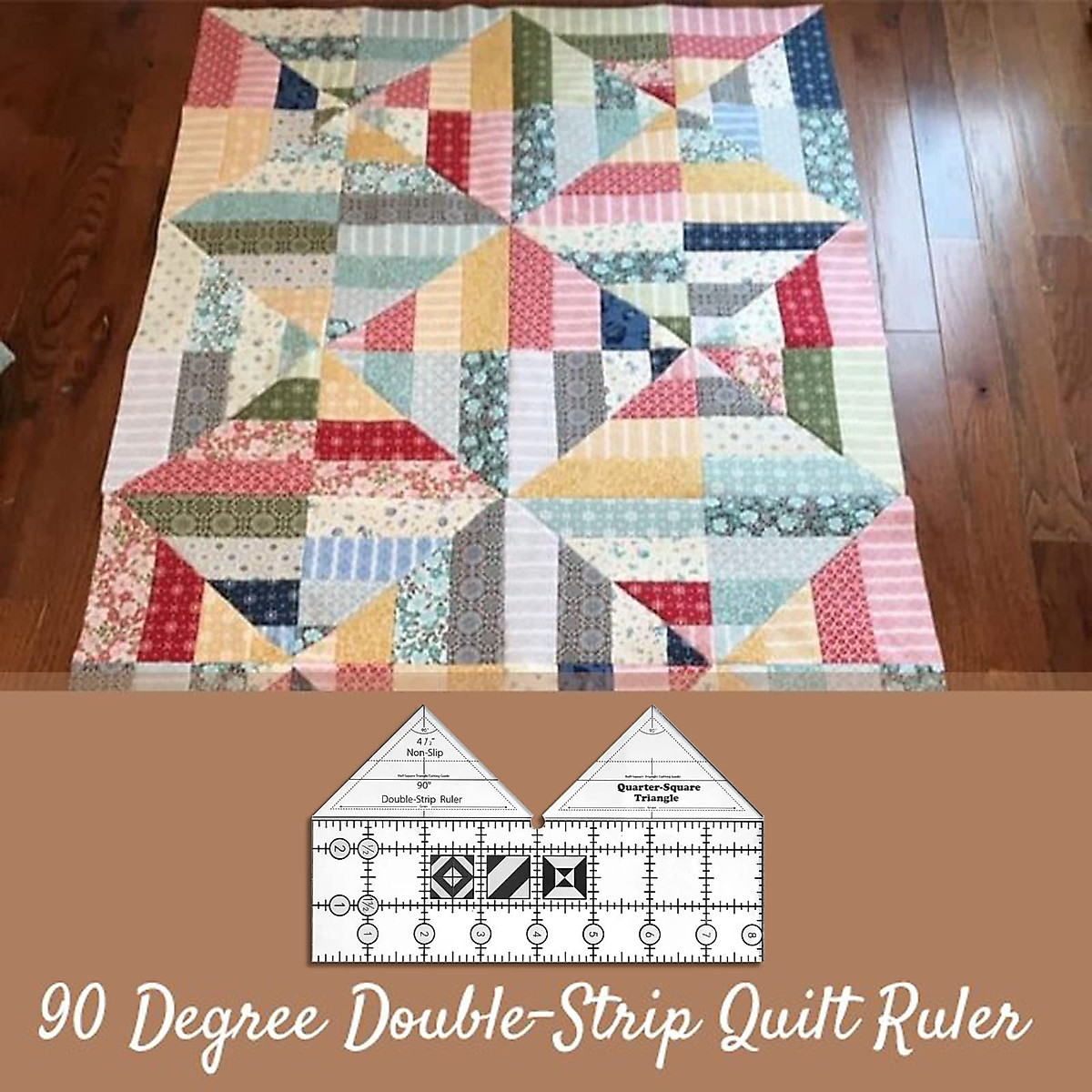 90 Degree Double Strip Ruler, Creative Double Strip Quilting Ruler 90 Degree, Quarter Square Triangle Cutting Guide for Sewing, Acrylic Clothing Design Ruler (10inch)