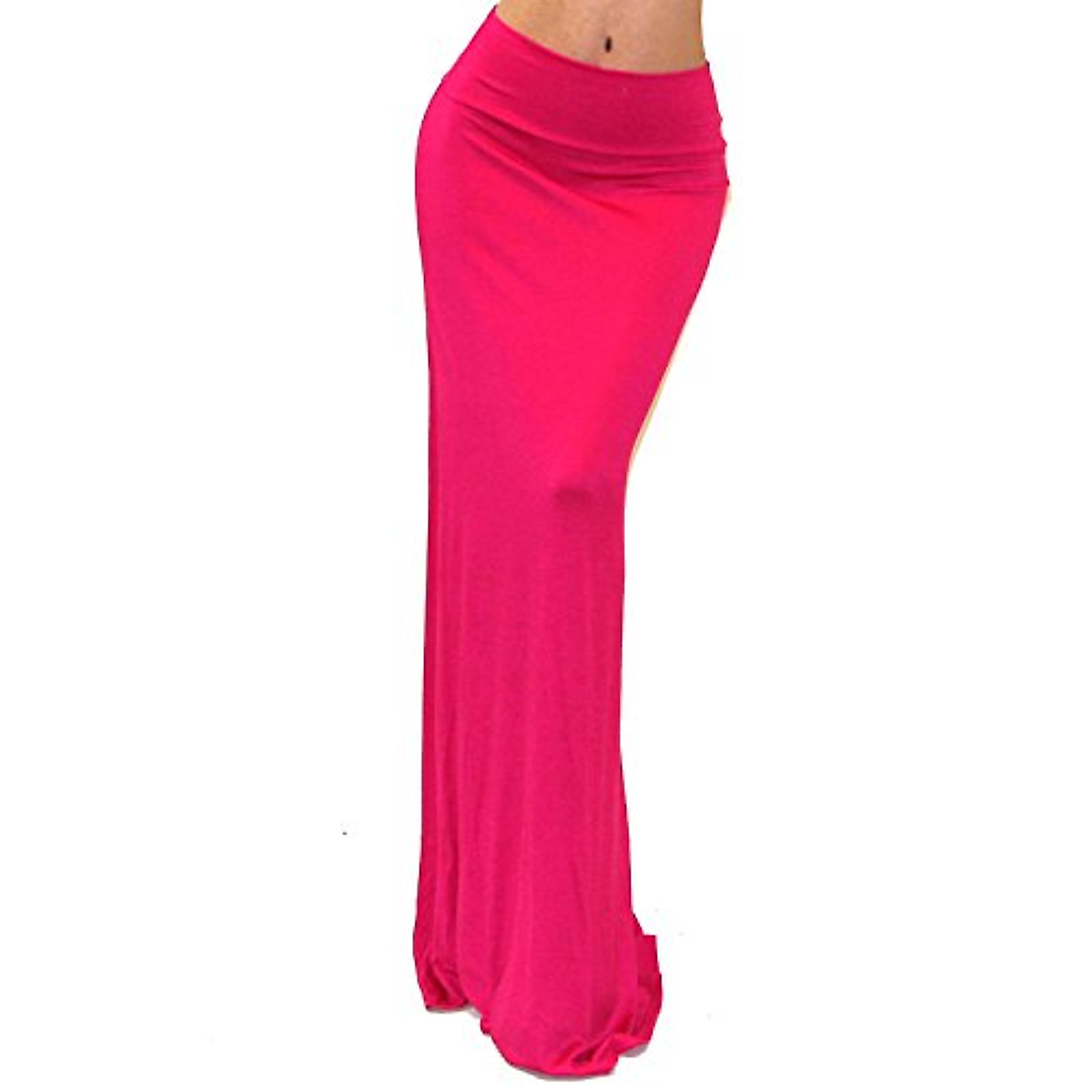 Vivicastle Women's Colorful Printed Fold Over Waist Long Maxi Skirt (Small, Magenta)