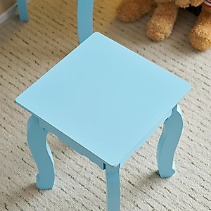 Vasitelan Kids' Vanity Set with Mirror and Light, Makeup Table and Stool for Girls, Vanity Table and Chair Set with Wood Makeup Playset for Girls (Blue)
