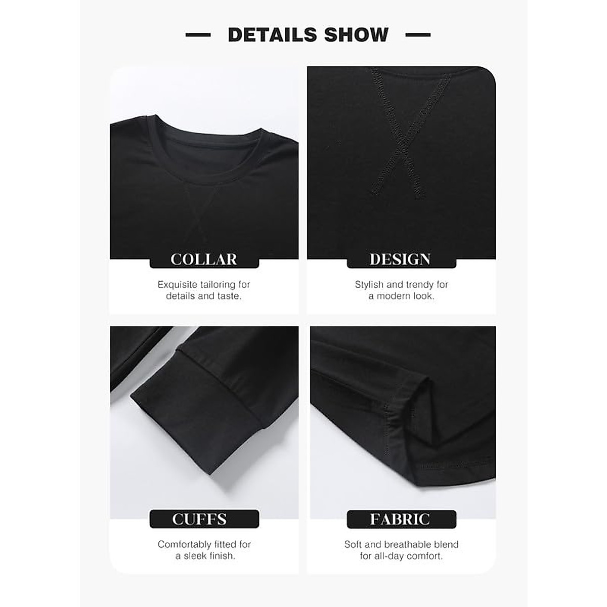 JMIERR Men's 3 Pack Cotton Hipster Hip Hop Longline Crewneck Long Sleeve T-Shirt, T Shirts for men Pack, US 40(M), Black/White/Light Pink