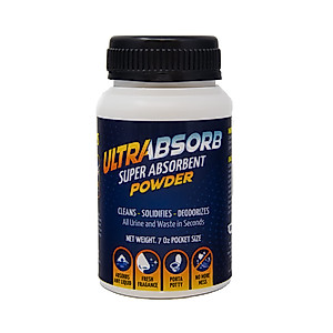 ULTRABSORB Super Absorbent Powder: Multi-Purpose Liquid Spill Solidifies & Deodorizer - Urine, Vomit, Absorb - Odor Remover + Oxy Cleaning Portable Toilet Porta Potty 100% Eco Bio Gel Size 7.0 Oz