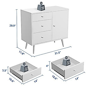 Cozy Castle Wood Sideboard Cabinet, Accent Buffet Storage Cabinet with 3 Drawers, Free Standing Cabinet for Living Room Bedroom, Cupboard Console Table for Home Kitchen Dining Room, 32 Inch, White