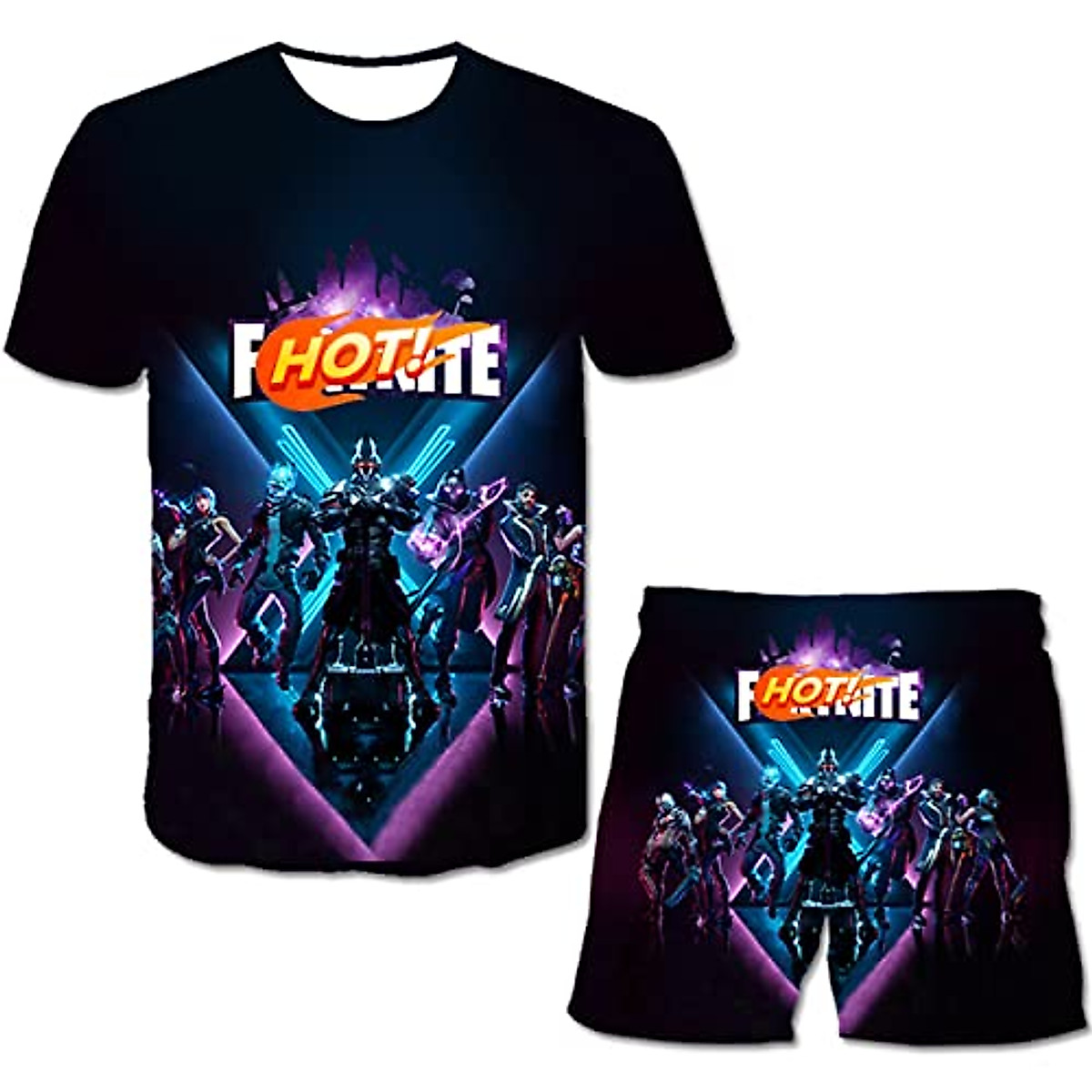 ZRJYFW Kids Game T-Shirt Suit Boys/Girls Battle Royale Shirt Two-Piece 3D Printed Top Set 4-Small