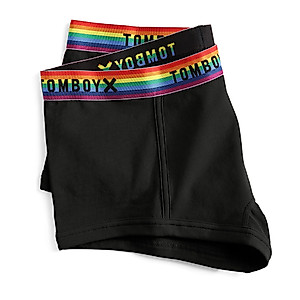 TomboyX Boy Short Underwear For Women, Cotton Stretch Comfortable Boxer Briefs Panties, X-Large/Black Rainbow