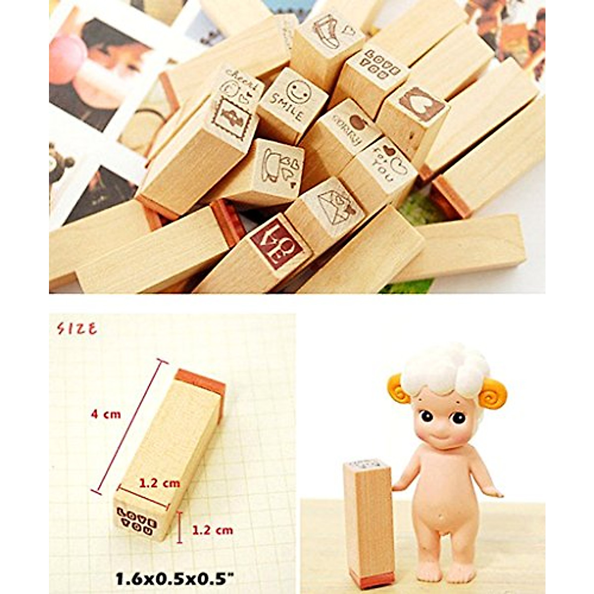 Diary Stamp Set,Wooden Rubber Signet for Children DIY Scrapbooking Planner Card Making(25pcs,Love Heart)