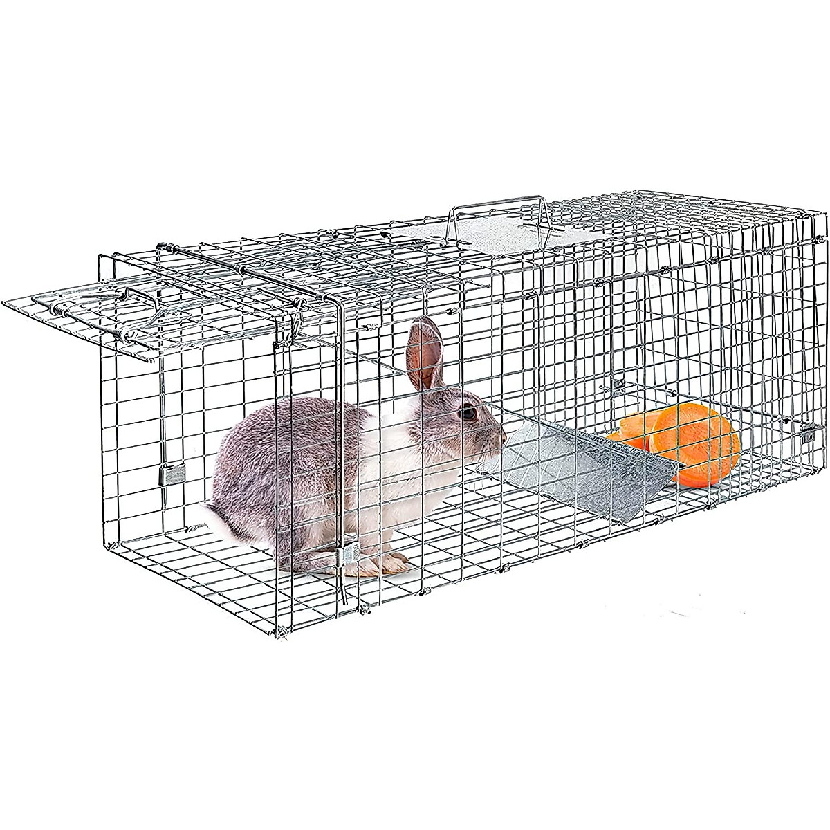 Jahy2Tech Live Animal Trap Cage 24"X8"X 7.5" Cat Trap Cage Foldable Steel Humane Catch and Release for Rabbit, Groundhog, Squirrel, Raccoon, Mole, Gopher, Cat