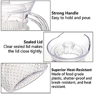 Lawei 2 Pack 50 Oz Acrylic Pitcher, Clear Plastic Water Pitcher with Lid and Spout, Iced Tea Pitcher Beverage Containers for Fridge, Juice, Sangria, Lemonade, Heat-resistant, Shatter-proof, BPA-Free