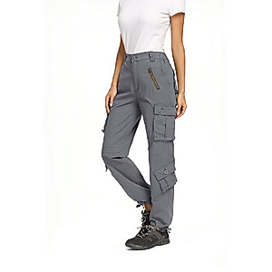 Raroauf Work Cargo Pants Womens Cotton Casual Military Combat Tactical Pants,Rip-Stop Outdoor Hiking Trousers Grey US 14