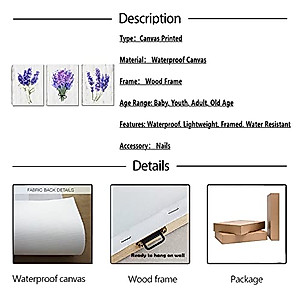 gold mi Flowers Home Decorations Purple Lavender Flower Artwork for Living Room Office Bathroom Wall Decor Floral Grey Wood Grain Rustic Posters and Prints Frame to Hang 12*16inch