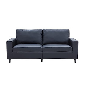 Woanke Modern Style 3 Seat Sofa PU Leather Upholstered Couch Furniture for Home or Office, Solid Frame and Wood Legs, Black
