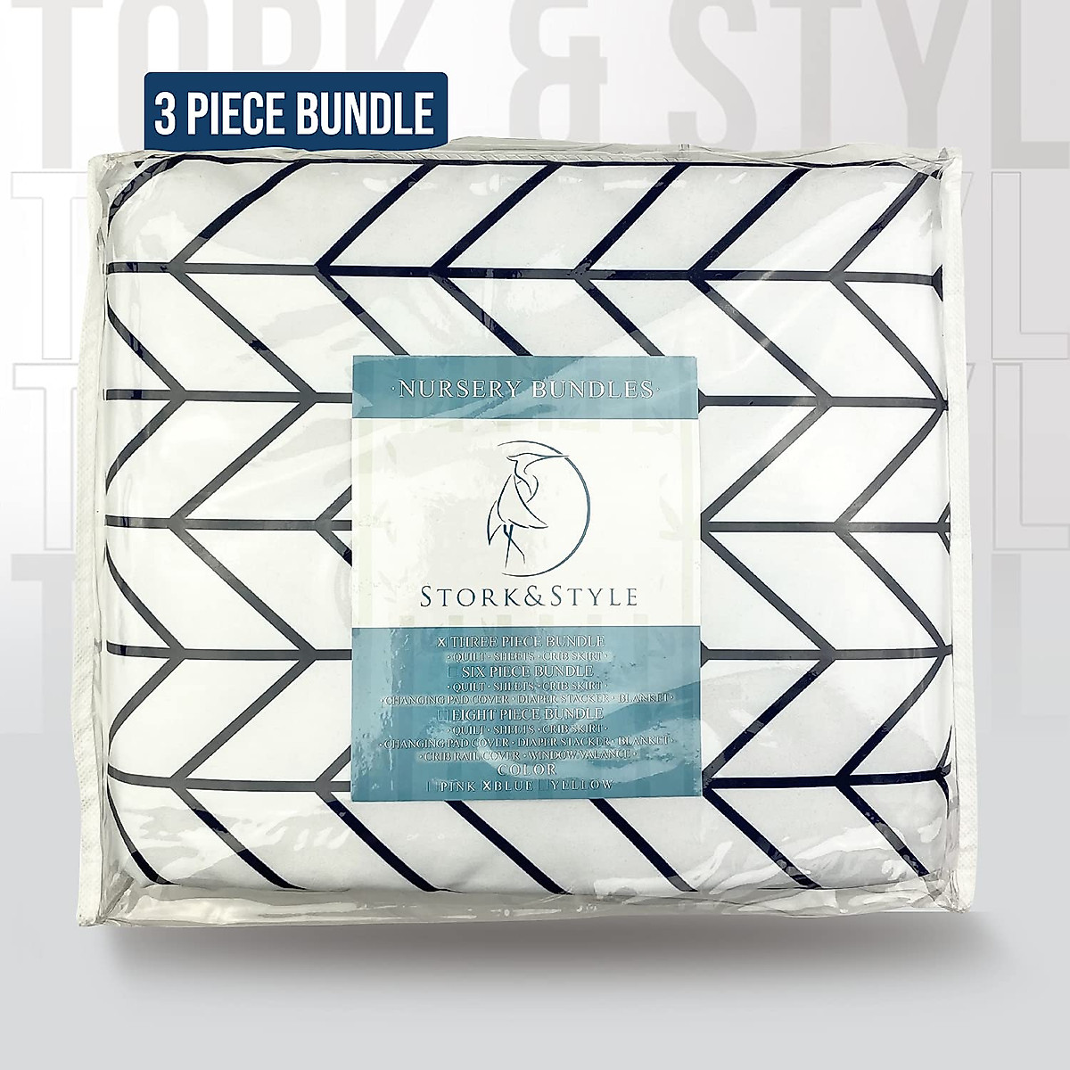 STORK & STYLE Modern Nursery Crib Set - 3 Piece - Microfiber Nursery Bedding Set for Baby Boys or Baby Girls - Navy Blue
