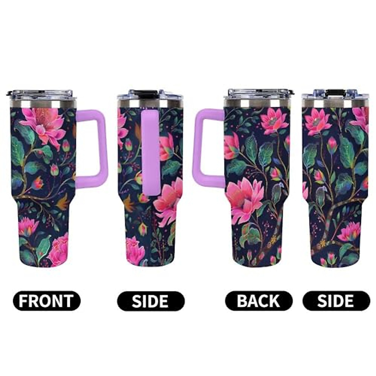 William Morris Insulated Tumbler with Lid And Straw Stainless Steel Travel Coffee Mug 40oz Violet-style