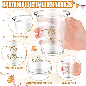 FoldTier 50 Pcs Mr and Mrs Cups 12 oz Plastic Wedding Cups Clear Engagement Disposable Cups Bridal Shower Drinking Cups for Home Kitchen Wedding Theme Party Favors Supplies Decoration