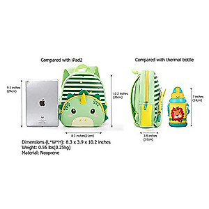 KK CRAFTS Toddler Backpack, Waterproof Preschool Backpack, 3D Cute Cartoon Neoprene Animal Schoolbag for Kids, Lunch Box Carry Bag for Boys Girls,Dinosaur