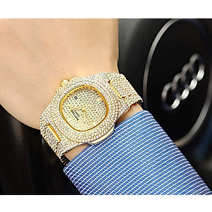 Luxury Unisex Watch Crystal Diamond Watches Big Face Women's Men's Quartz Watch Gold Color Silver Color Rose Gold Color Stainless Steel Wrist Watch (Gold)