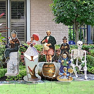 Haiyumaoyi Haunted Mansion Plastic Sculpture, 4pcs Halloween Yard Decorations with Stakes, Black