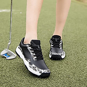 EHQZN Women Golf Shoes Breathable Golf Shoes Women Spikeless Golf Training Sport Sneakers Black