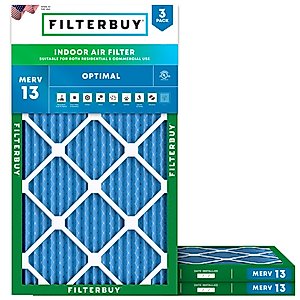 Filterbuy 20x36x1 Air Filter MERV 13 Optimal Defense (3-Pack), Pleated HVAC AC Furnace Air Filters Replacement (Actual Size: 19.50 x 35.50 x 0.75 Inches)