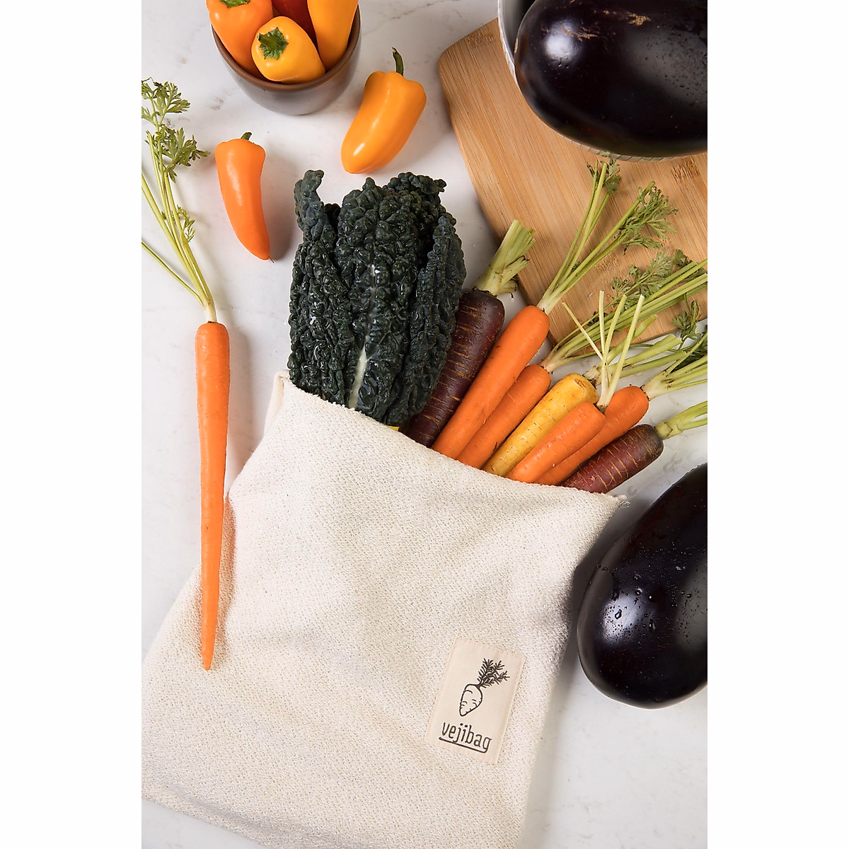 VEJIBAG Standard | Certified Organic Cotton Vegetable Crisper Bags | Produce Bags to Keep Lettuce & Veggies Fresh | Reusable, Eco-Friendly, Biodegradable, Machine Washable/Dryable | Made in USA