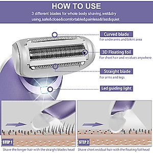 Electric Razors for Women Electric Shaver for Women Bikini Trimmer Womens Electric Razor Painless Body Hair Removal for Legs Arm Underarms Pubic Wet&Dry IPX7 Waterproof Rechargeable with Stand