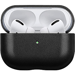 AirPods Pro Genuine Leather Case, Lopie Handmade Series AirPods Pro Cover Protective Skin, Portable Shockproof Shell Dust/Dirt Proof Case for Air Pods Pro (Not for AirPods Pro 2nd Gen) - Black