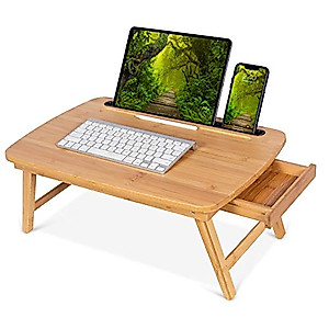BIRDROCK HOME Portable Sit or Stand Desk with Storage Drawer and Media Slot | Folding Legs | Fits Laptops Up to 17" | 17" Tablet and Phone Slot | Smart Phones Up to 4" | Natural | Work from Home