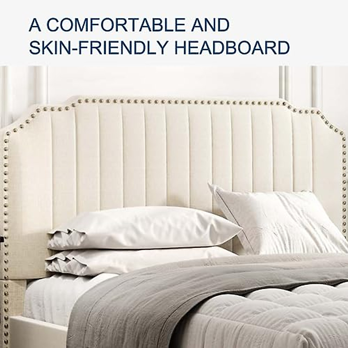 Queen Size Linen Upholstered Platform Bed Frame with Soft Nailhead Headboard and Wooden Slats Support, No Box Spring Needed for Boys Girls Teens Adults, Noise-Free, Under Bed Storage (Queen)