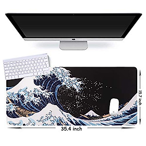 iLeadon Extended Gaming Mouse Pad - Non-Slip Water-Resistant Rubber Base Computer Keyboard Mouse Mat, 35.1 x 15.75-inch XX-Large, Ideal Partner for Work & Game, Sea Wave