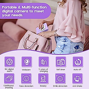 Digital Camera, HUMIDIER FHD 1080P 36MP 16X Digital Zoom Mini Vlogging Video Camera with Battery Charger, Compact Portable Cameras Point and Shoot Camera for Kids,Teens,Beginners (Silver)