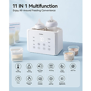 Larex Double Bottle Warmer, 11-in-1 Fast Baby Bottle Warmer for Breastmilk and Formula, with Timer, Fits 2 Bottles, Accurate Temp Control, Milk Warmer with Thaw, Steri-lizing, Keep Warm, Heat Food