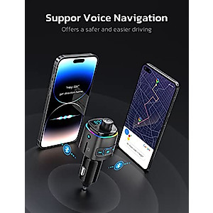 Nulaxy Bluetooth FM Transmitter for Car, 7 Color LED Backlit Bluetooth Car Adapter with QC3.0 Charging, USB Flash Drive, microSD Card, Handsfree Car Kit (B- Black)