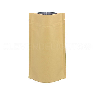 CleverDelights Kraft Stand Up Pouches - 8oz - 100 Pack - 6" x 9" x 3"