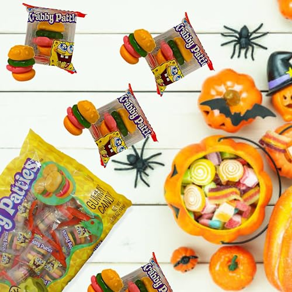 Burger Gummy Bundle. Includes One-5.08 Oz Bag of Spongebob SquarePants Krabby Patty Gummies Plus a Zombibites Fridge Magnet. Krabby Patty Gummies are Fat Free Gummy Candies!