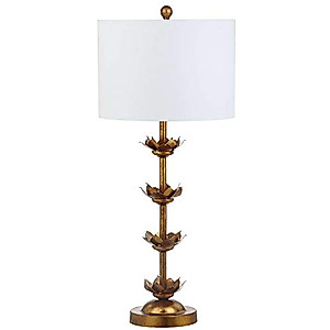 SAFAVIEH Lighting Collection Lani Antique Gold Leaf 32-inch Bedroom Living Room Home Office Desk Nightstand Table Lamp Set of 2 (LED Bulbs Included)