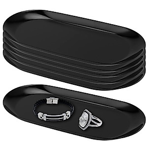 KEILEOHO Set of 6 Stainless Steel Decorative Tray, 7 Inch Metal Serving Trays, Stainless Steel Towel Trays Black Organizer Tray Small Oval Jewelry Dish Tea Fruit Tray for Kitchen, Bar, Restaurant