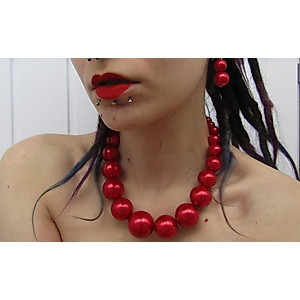 KOSMOS-LI Super Large Style Big Faux Pearl Strand Choker Necklace With Earrings Set