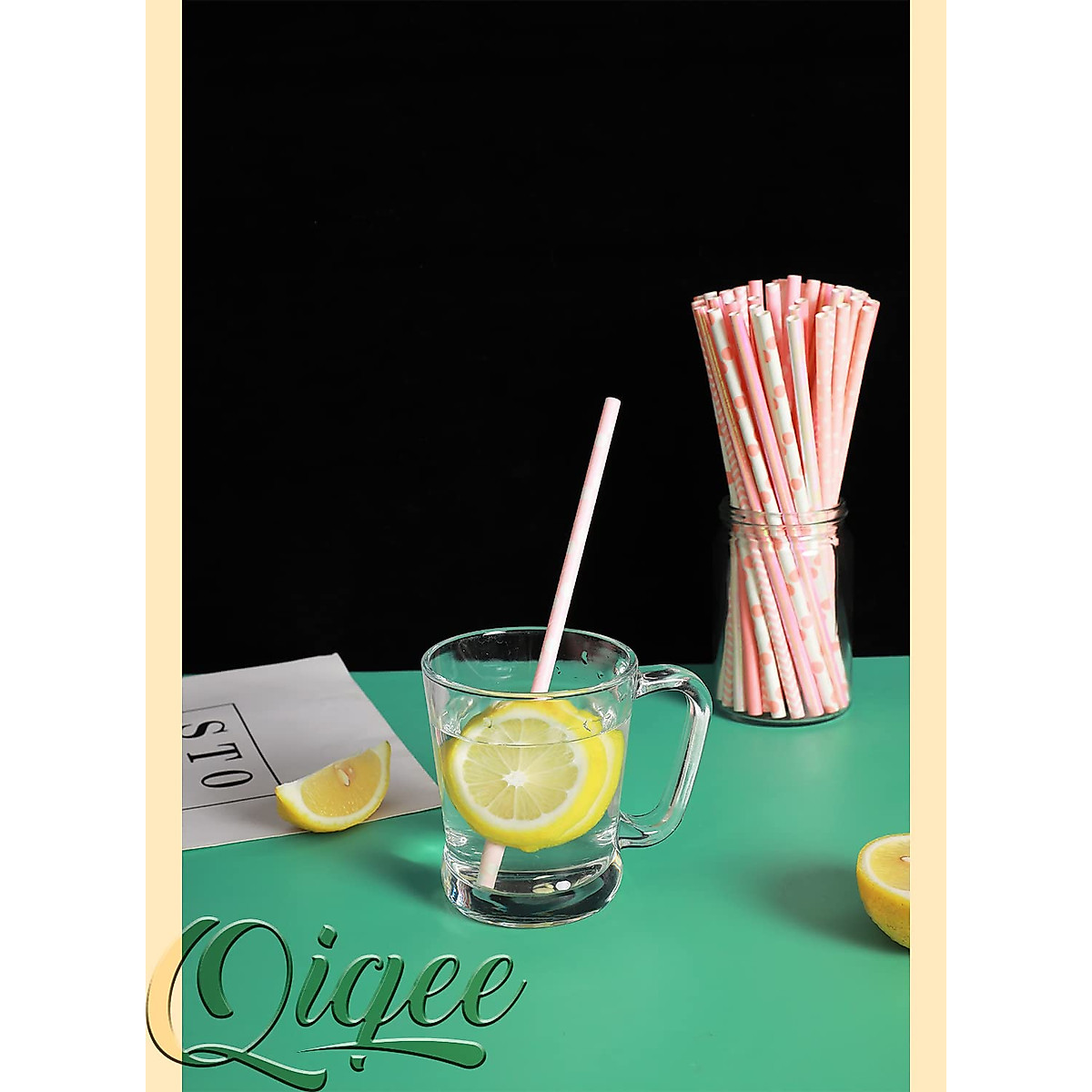 Pink Paper Straws for Drinking Pink Disposable Straws 150pcs Disposable Straws Bulk（10 Pattern） qiqee