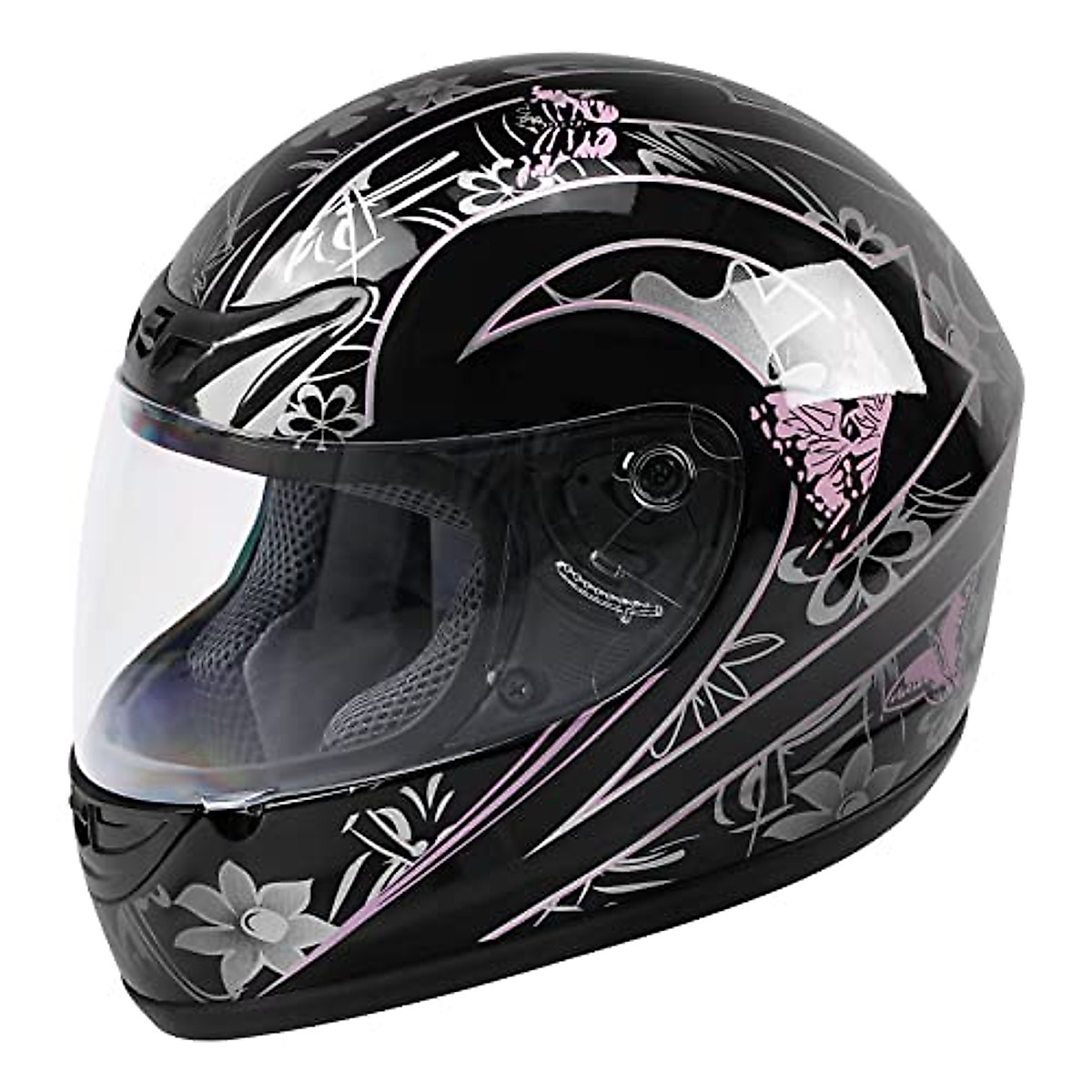 TCT-MOTORPARTS Motorcycle Motocross Flip Up Helmet Full Face DOT Helmet Pink Black Butterfly Full Face Street Sport for Women Men (Small)