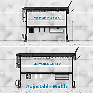 HEITICUP 2 Tier Dish Drying Rack, Adjustable & Space-Saving Over The Sink Dish Drying Rack(from 25.6" to 33.5") Multifunctional Black Stainless Steel Dish Drying Rack