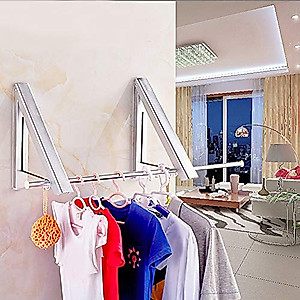 Clothes Drying Rack, 80cm Rod Wall Mounted Dual Bracket Space Aluminum Retractable Folding Drying Rack for Home(silver)