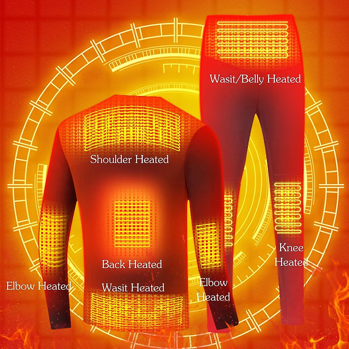 Nalog Thermal Underwear Set for Men Heated Underwear Set Winter Heating Baselayer for Outdoors Sports,M,Black