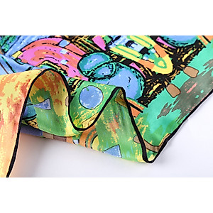 Yangtze Store Women's Long Charmeuse Silk Scarf Classic Art Print (Turquoise)