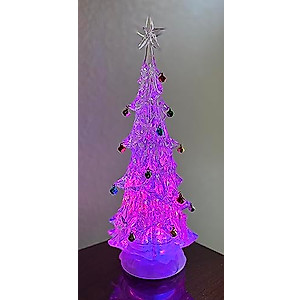 Christmas Snow Globe Water Lantern - Decorated Christmas Tree Water Lantern with Swirling Snow and Jingle Bell Ornaments, 13 Inches High x 4 Inches Wide, Battery Operated