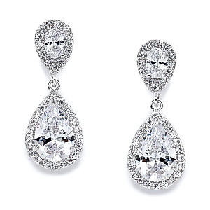 Mariell Cubic Zirconia Crystal Teardrop Dangle Bridal and Wedding Earrings, CZ Jewelry for Brides, Bridesmaids, Homecoming, Prom and Dressy Everyday Wear