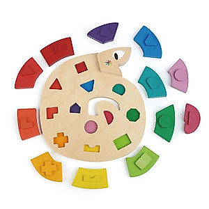 Tender Leaf Toys - Colour Me Happy - 13 Pieces Educational Colour Sorting Wooden Puzzle Toy with 3 Dimensional Shapes Underneath - Early Learning and Preschool Teaching Materials for Children 2+