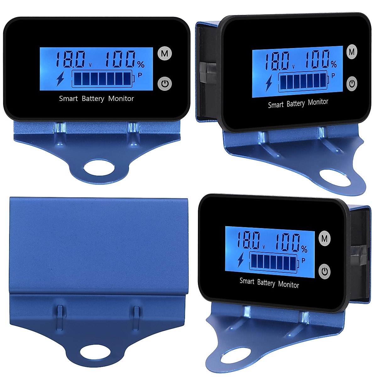 IPX7 Waterproof Battery Monitor with Bracket 7-100V,Car Motorcycle Golf cart Battery Meter Digital Battery Capacity Remaining Capacity Percentage Tester with Buzzer Alarm and Temperature
