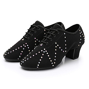 YKXLM Black Modern Jazz Dance Shoes Latin Ballroom Dance Sneakers Oxford Cloth Boost Dance Sports Shoes,Model WHNJB-5CM-JD, 6.5 B(M) US
